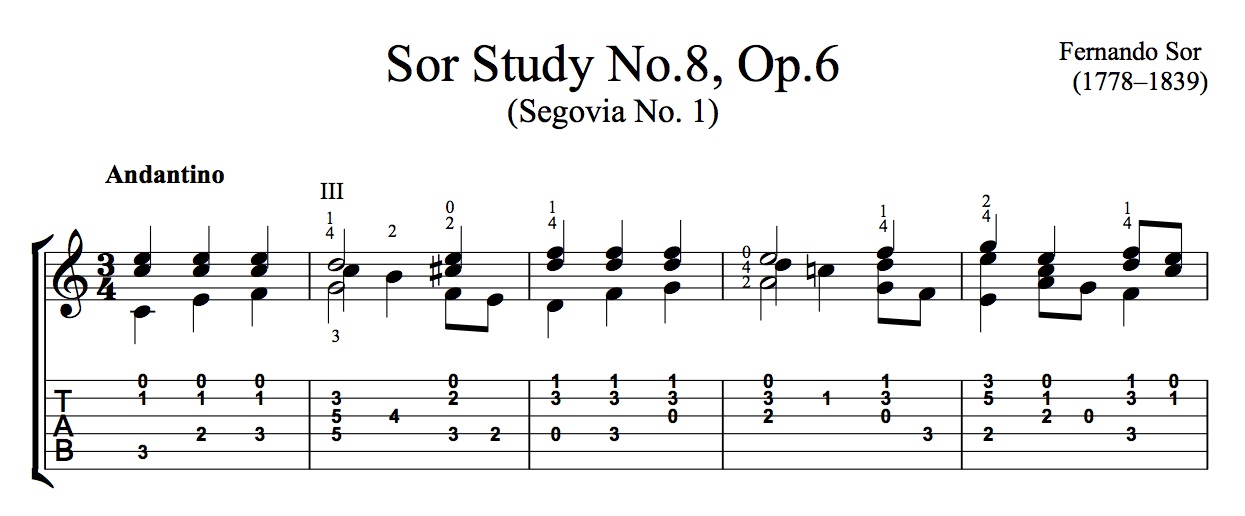 Study No.8, Op.6 by Sor (Free PDF or TAB) – Werner Guitar Editions